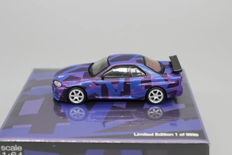 1-64-Alloy-Die-Cast-Car-Model-Mini-GT-Purple-RV-Sports-Car-R34-Skyline ...