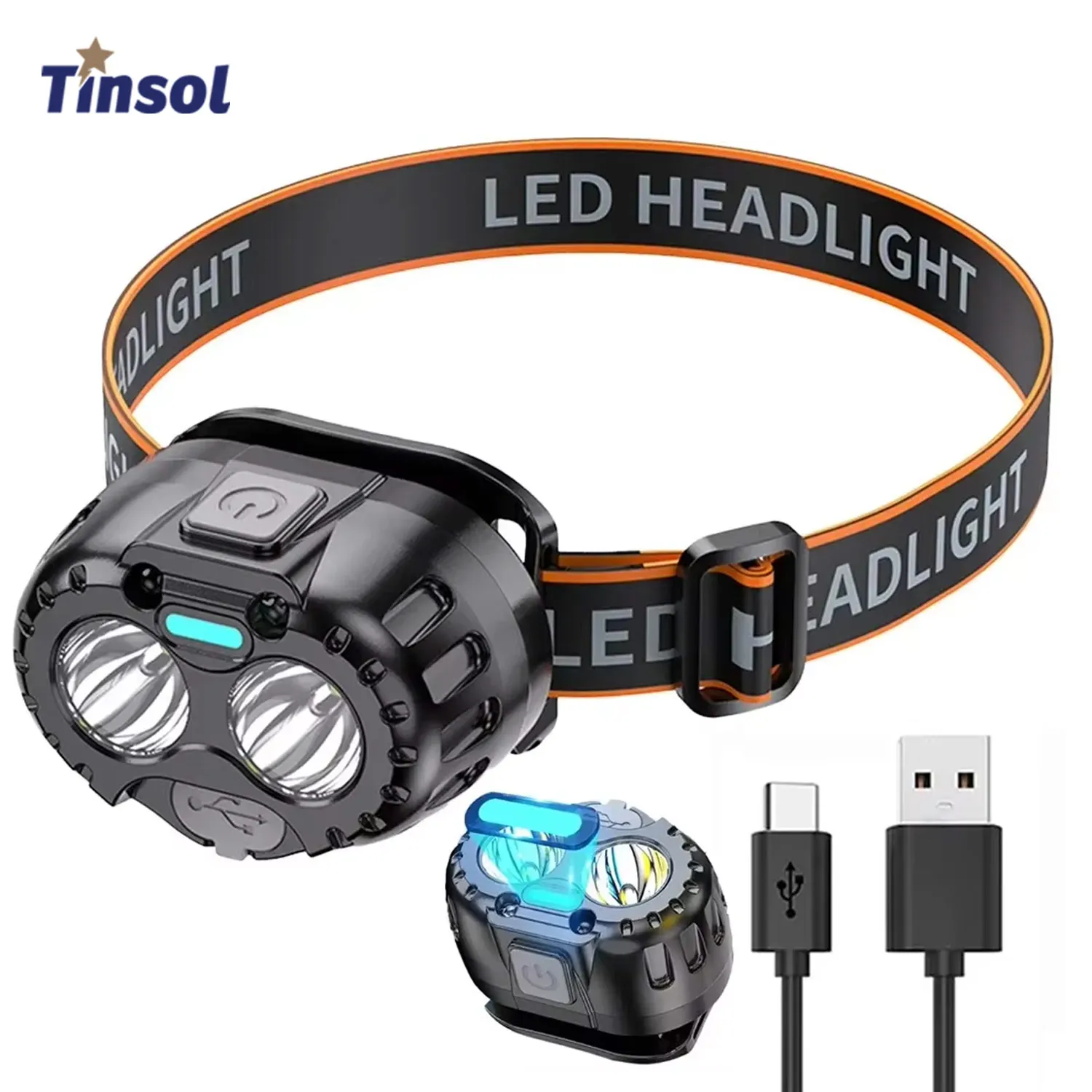 New Emergency Head Flashlight Motion Sensor LED Forehead Flashlight USB ...