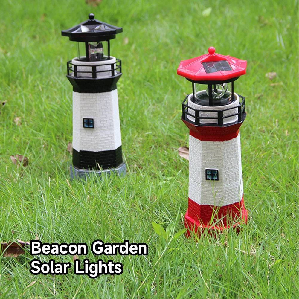 Lighthouse Solar LED Light Beacon Garden Fence Lamp Outdoor Rotating ...