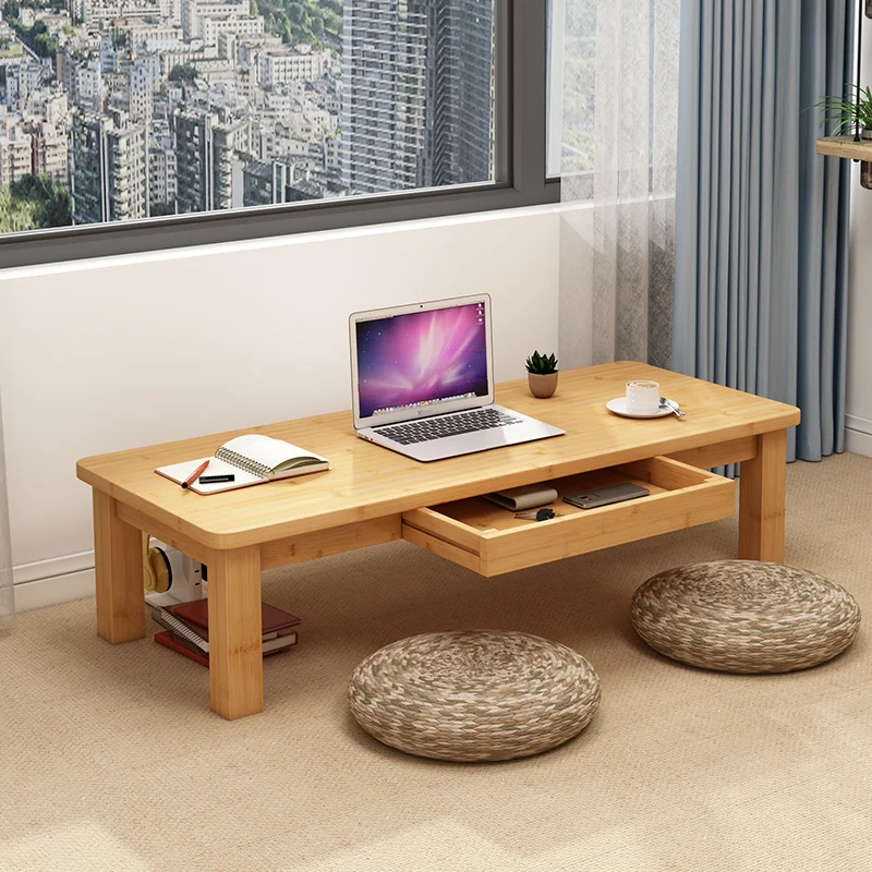 Nordic Scandinavian Low Study Table Multi-Function Bamboo Wooden Desk ...