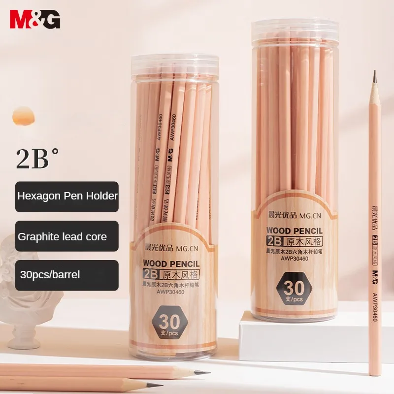 M-G-2B-Pencils-30pcs-Log-Hexagonal-Wooden-Pencils-Student-Exam-Writing ...