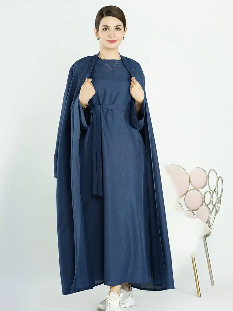 Ramadan Eid Djellaba Suits Abaya Dubai Two pieces Muslim Sets Dress Abaya Dubai Turkey Muslim ...