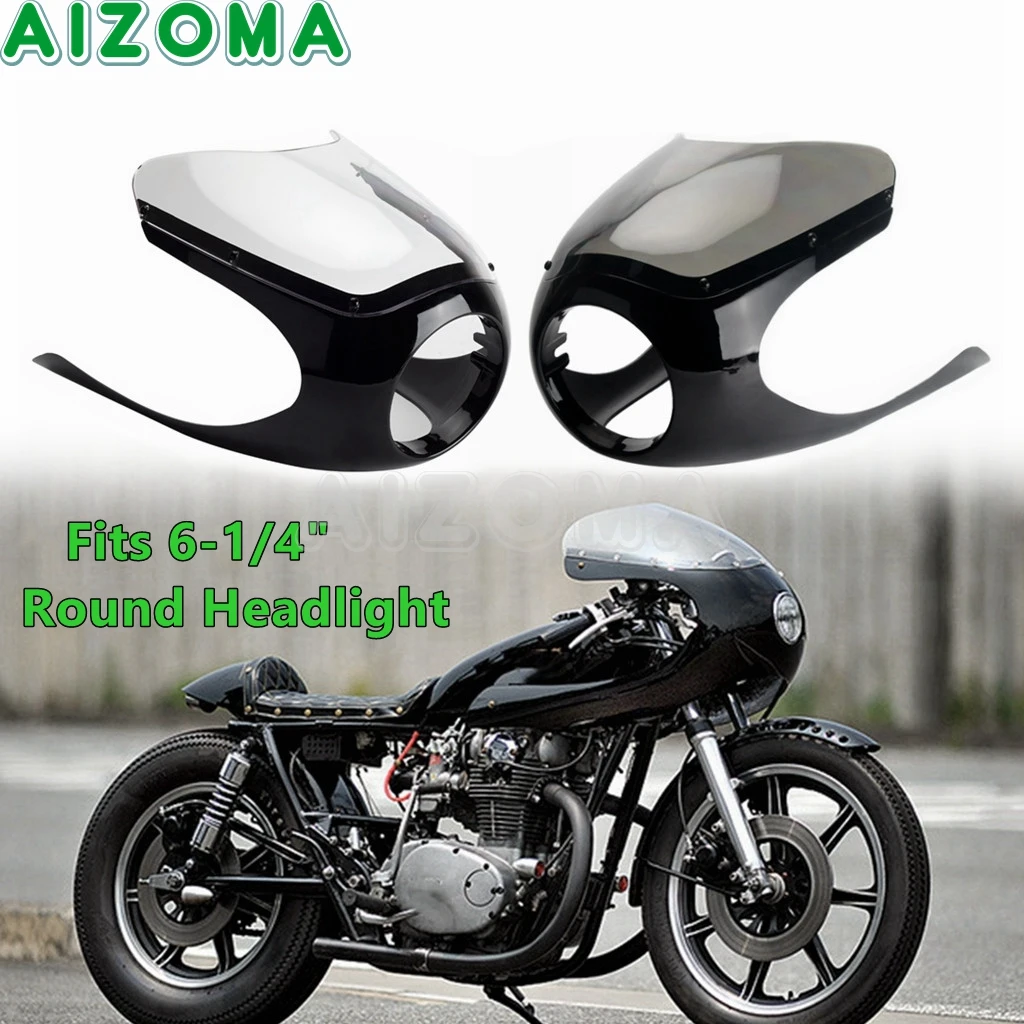 Retro 6-1/4 inch Headlight Cowl Cover Smoke Windshield Cafe Racer Half ...