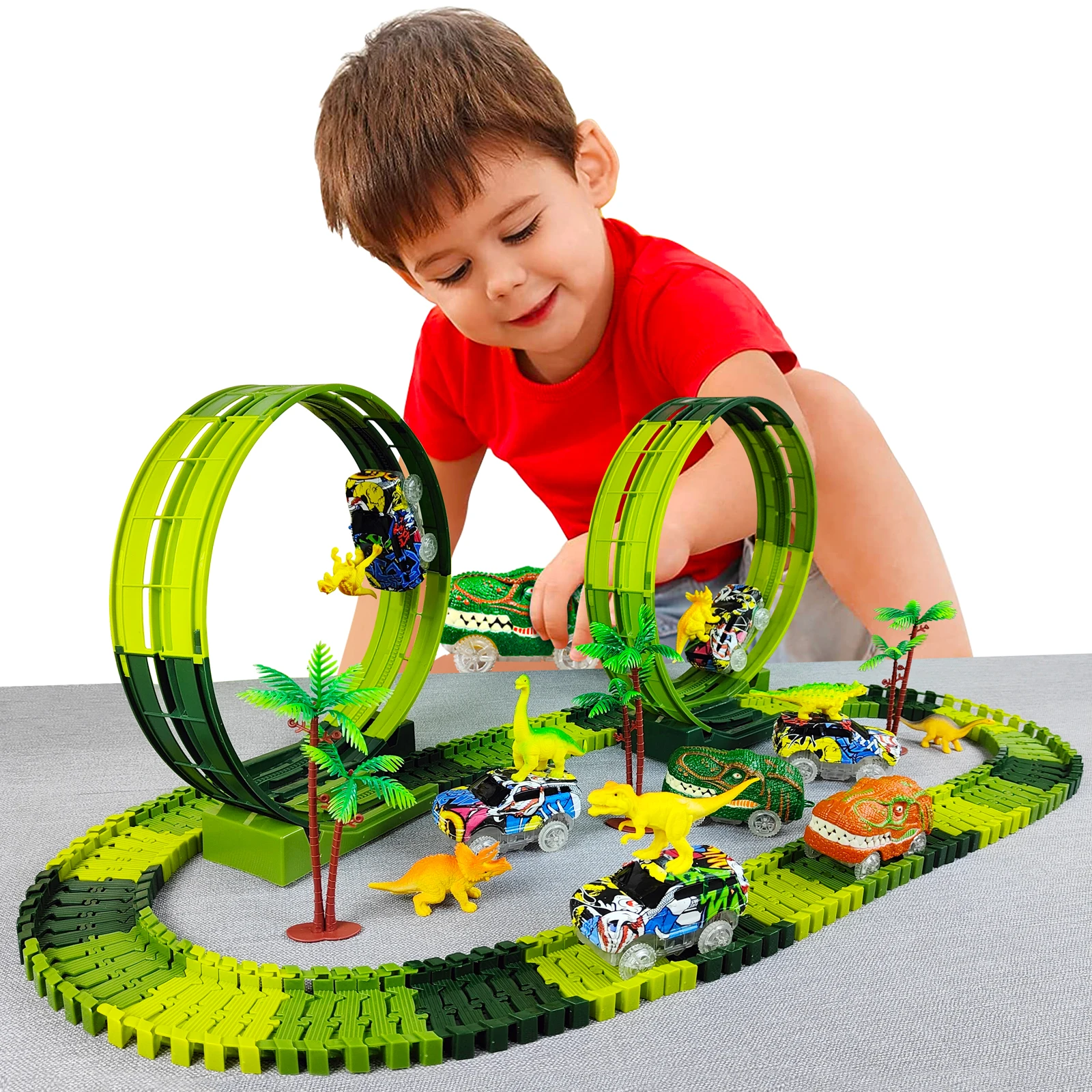 Magic Electric Dinosaur Toy Car Set para crianças, Railway Race Track ...
