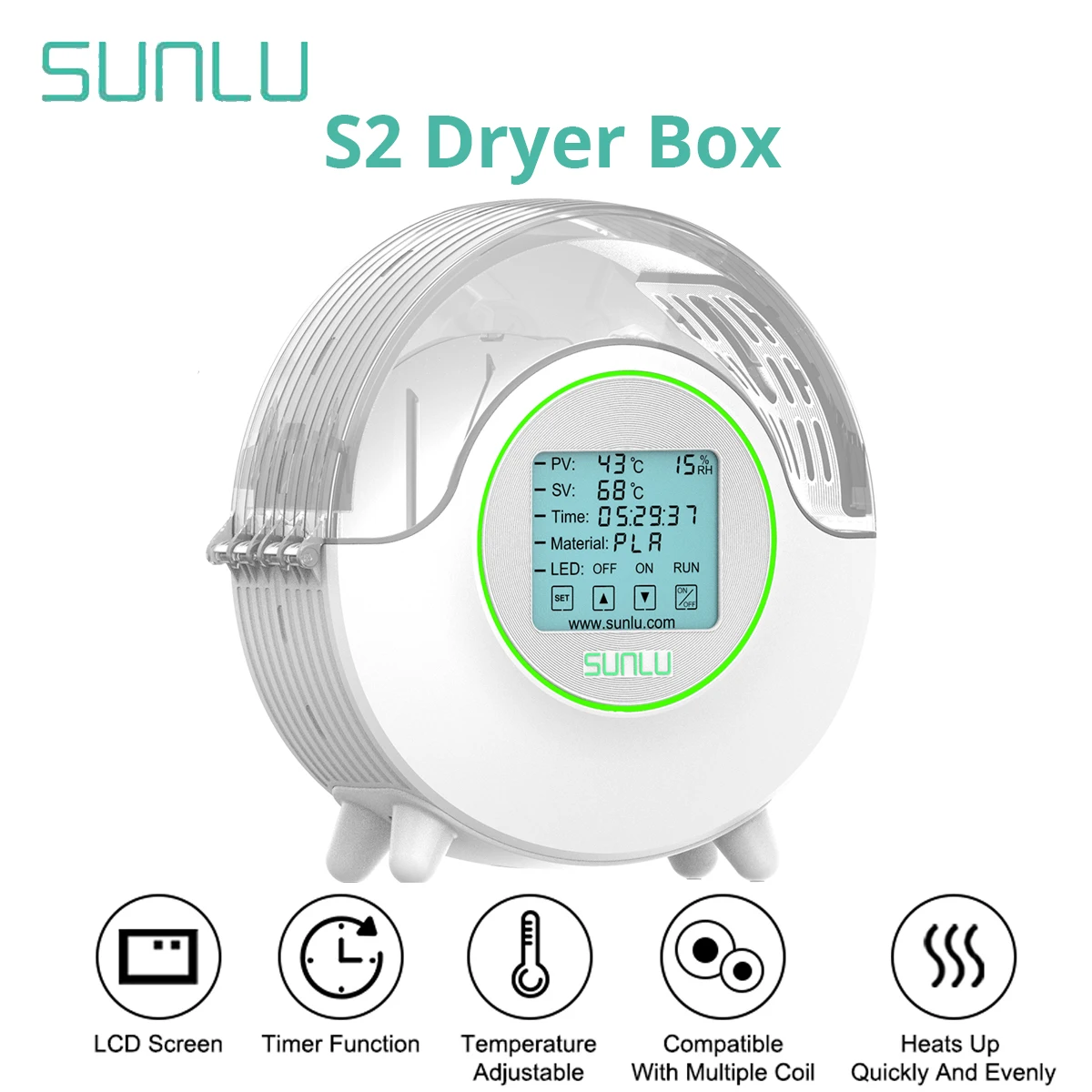 SUNLU S2 3D Filament Dryer Upgrade Filadryer LED Touch Screen Dry Box ...
