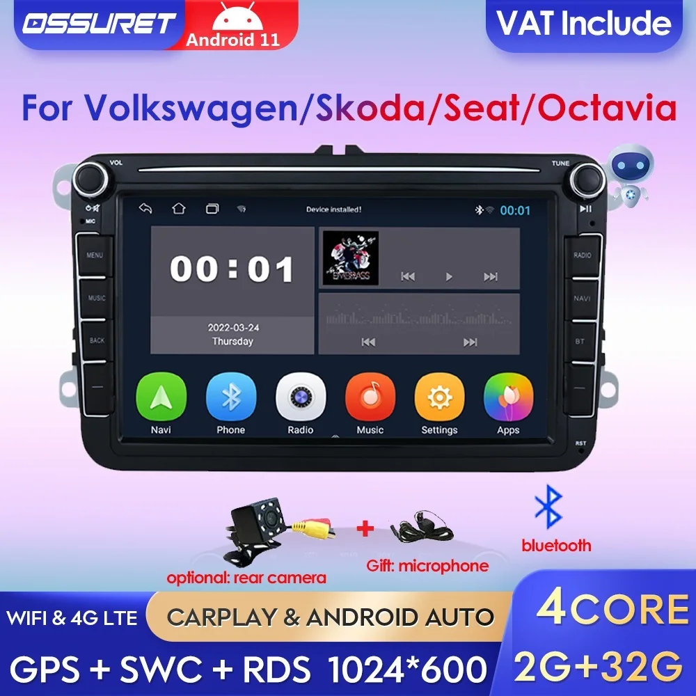 2din Carplay Car Radio Multimedia Player For Vw Volkswagen Passat B6 ...