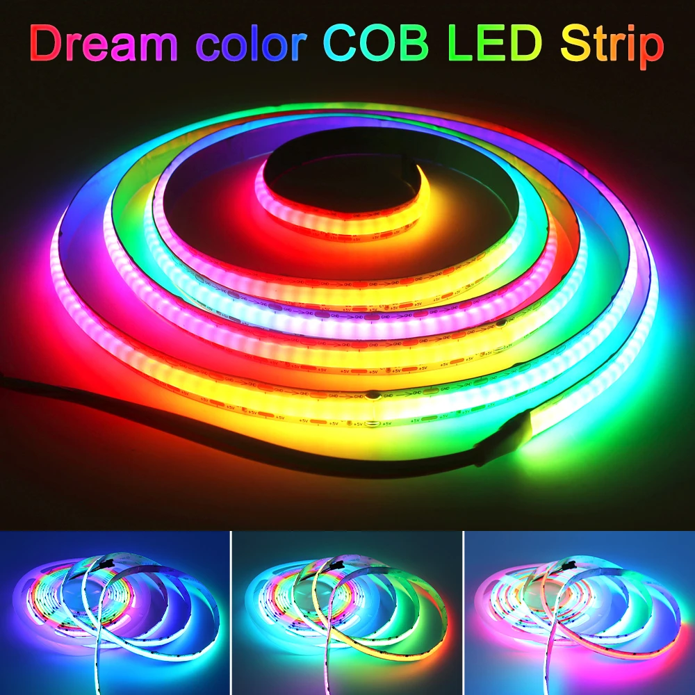 RGB-IC-Endere-vel-Sonho-Cor-COB-LED-Strip-Lights-de-alta-densidade-flex ...
