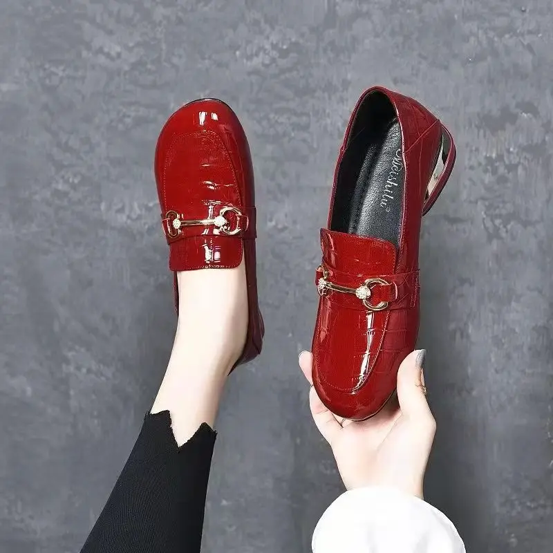 Women Loafers British Style Low Heel Pumps Fashion Buckle Wedding Shoes ...