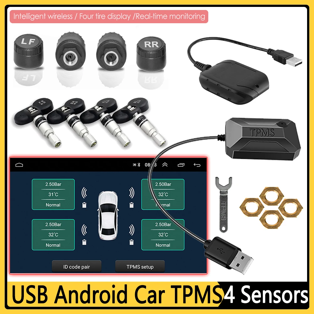 USB-Android-Smart-Car-TPMS-External-Internal-Sensor-Auto-Security-Alarm-System-Wireless ...