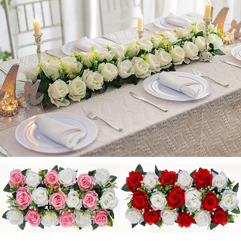 Yannew-Artificial-Dining-Table-Flower-Centerpieces-Silk-Rose-Floral ...