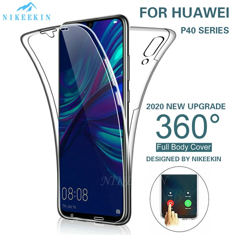 360 grau silicone caso para huawei p40 lite e p30 p20 p40 pro y7p y6 2019 transparente dupla ...