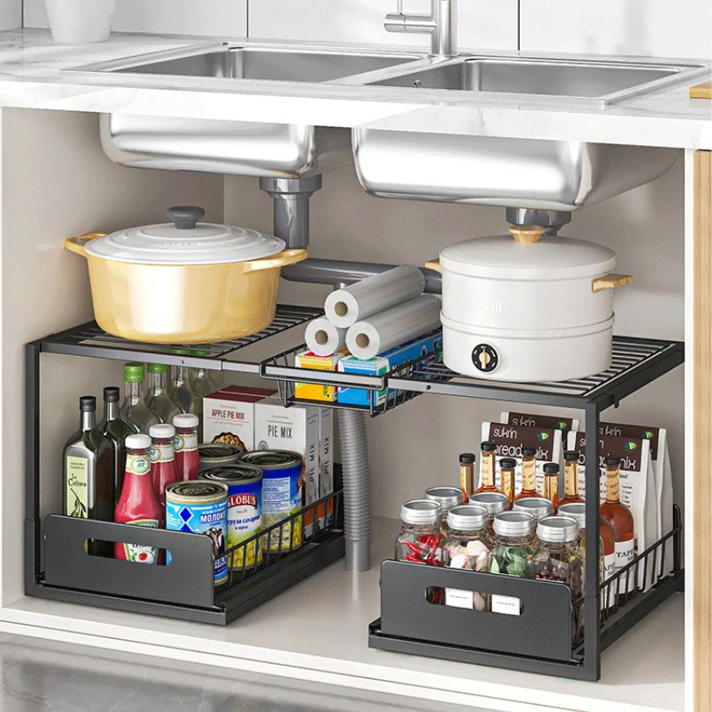 Under-Sink-Sliding-Drawer-Organizer-2-Tier-Pull-Out-Cabinet-Storage ...