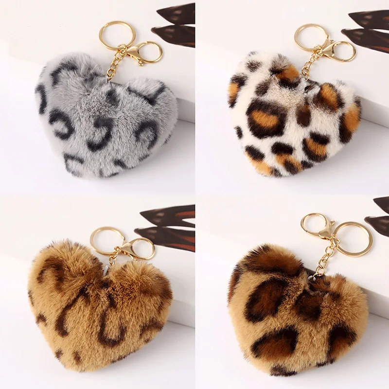 9cm Multicolor Leopard Pattern Plush Fluffy Peach Heart Shape Pendant ...