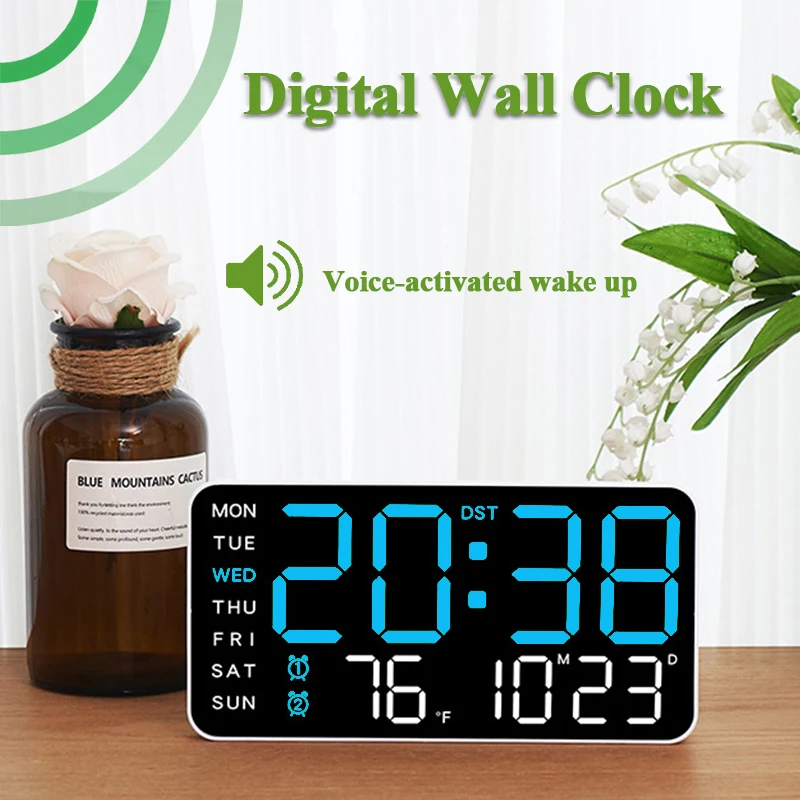 Voice-Control-Digital-Wall-Clock-USB-Powered-Temperature-Date-Week ...