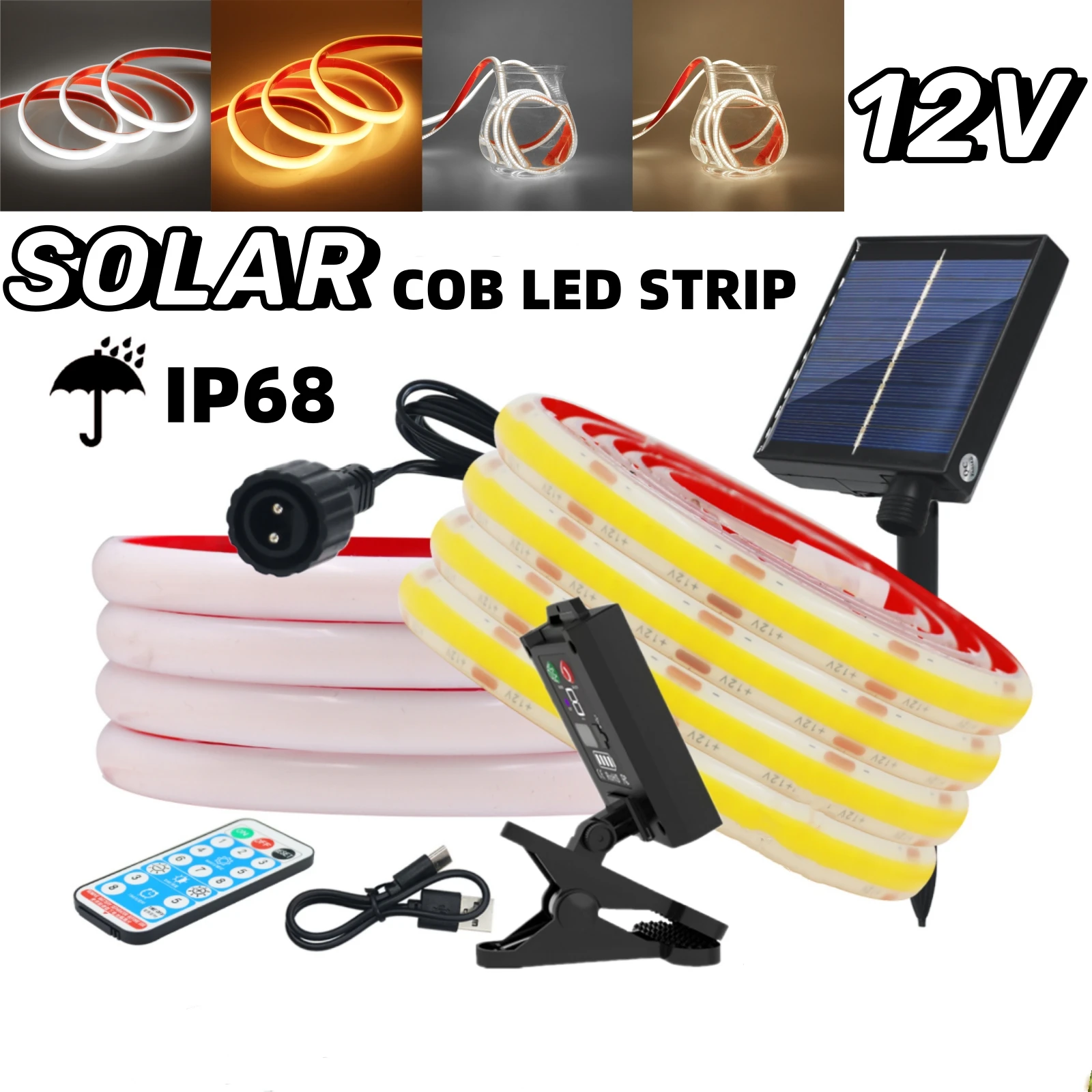 12V COB Solar Strip Light Outdoor IP68 Underwater Flexible Tube Rope ...