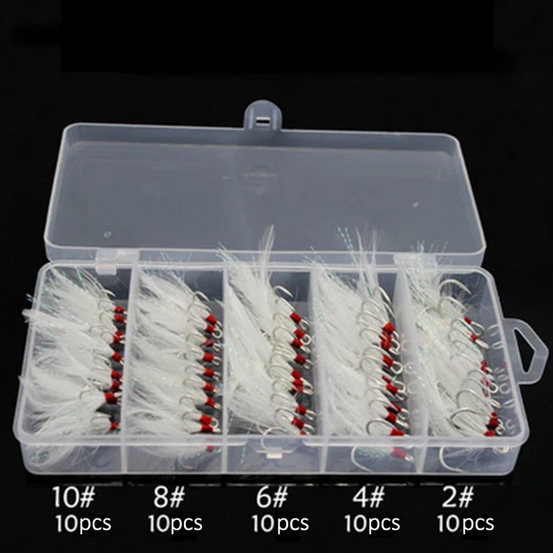 50pcs-Feathered-Treble-Hooks-Set-Dressed-Triple-Hook-Strong-Pull-Lure ...