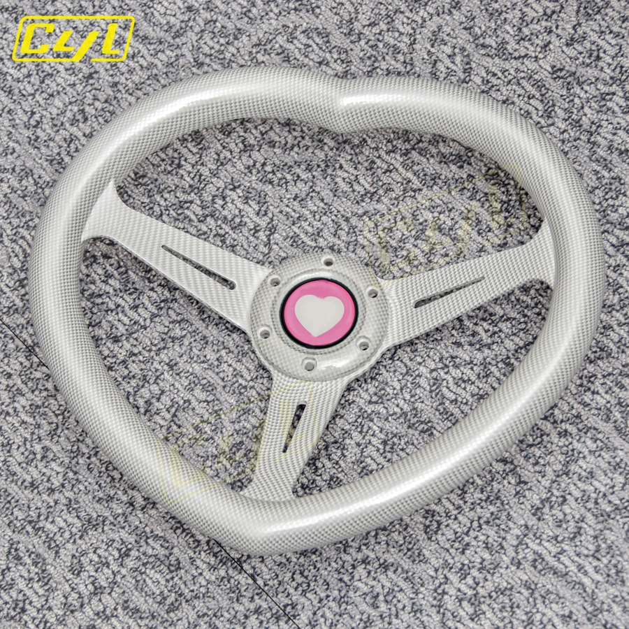 JDM-Racing-Deep-Heart-Steering-Wheel-14inch-White-Carbon-Look-Drift ...