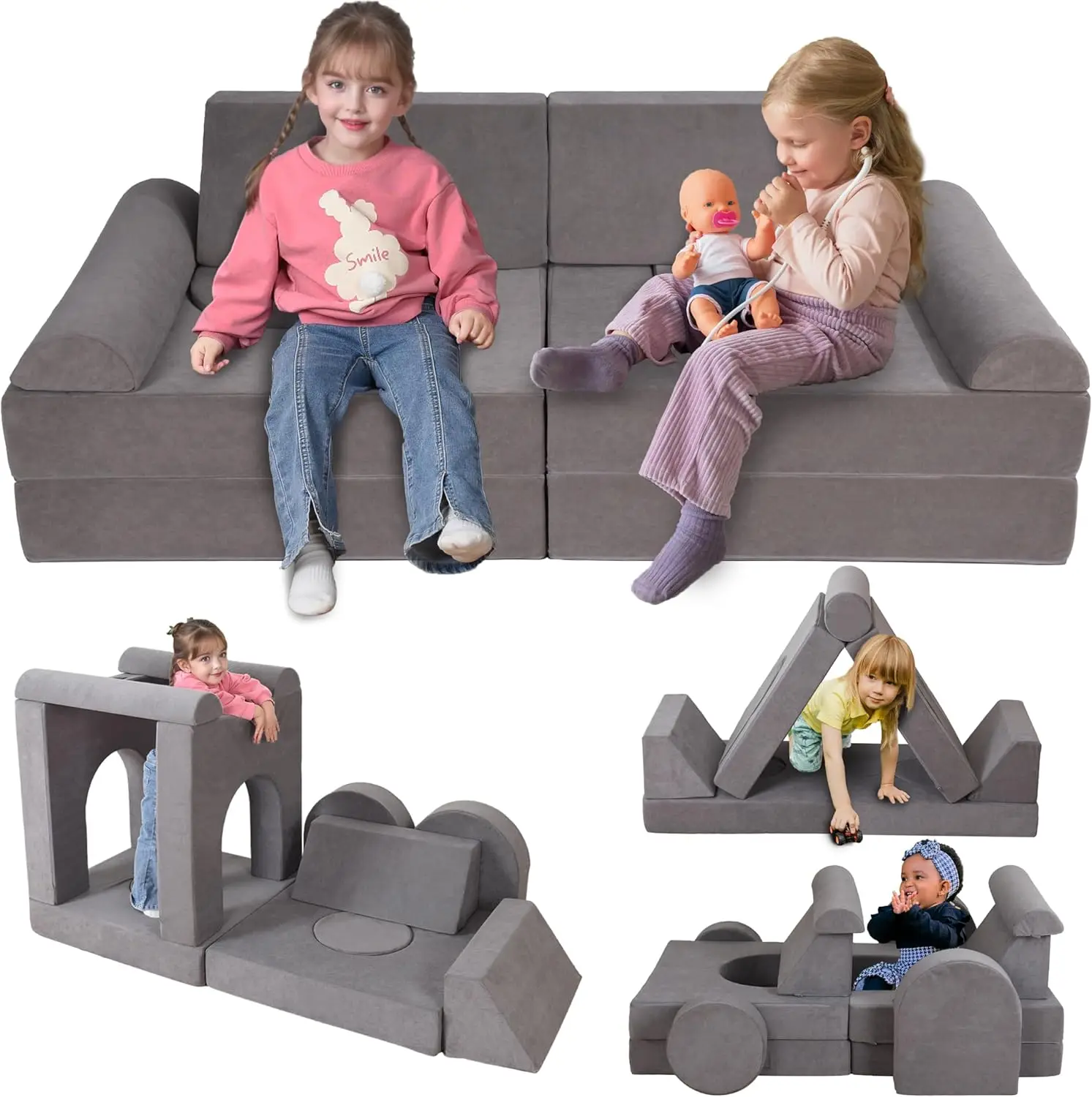 12-Piece Modular Kids Play Couch – Premium Soft Foam, Removable Cover ...