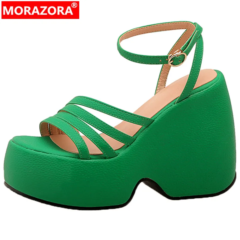 Morazora 2022 Size 33-43 New Solid Wedges Heels Platform Shoes Microfiber Sandals Women Buckle ...