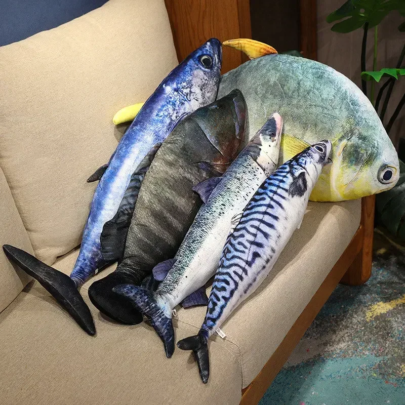 3D Simulation Fish Plush Toys Stuffed Tuna Salmon Autumn Saury Grouper ...