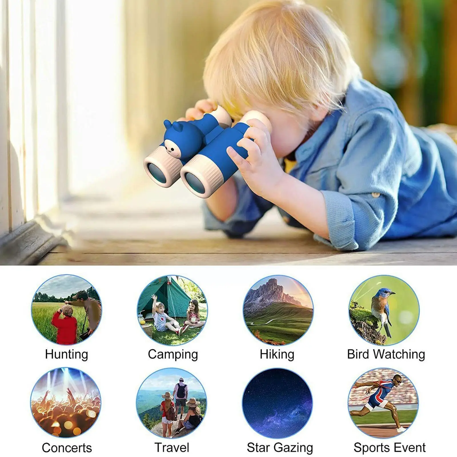 Cartoon Kid Looking Through Binoculars