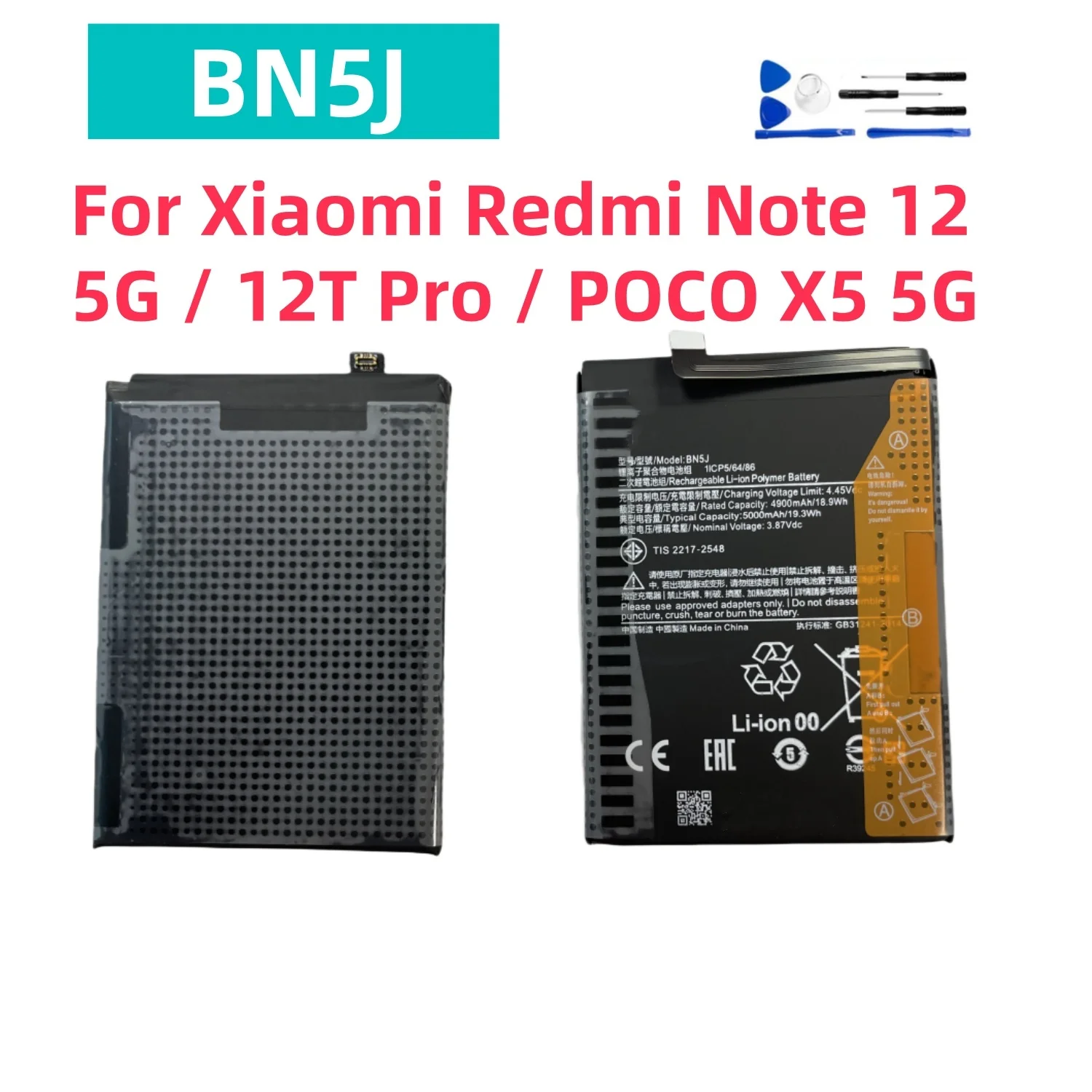 New Battery 5000mAh BN5J For Xiaomi Redmi Note 12 5G 12T Pro POCO X5 5G ...