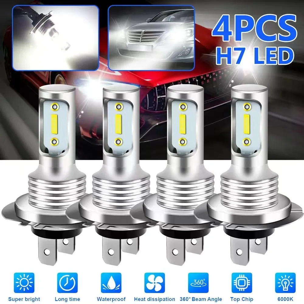 H7-LED-Headlight-Bulbs-High-Low-Beam-6000K-Super-White-Lights-Car-Fog ...