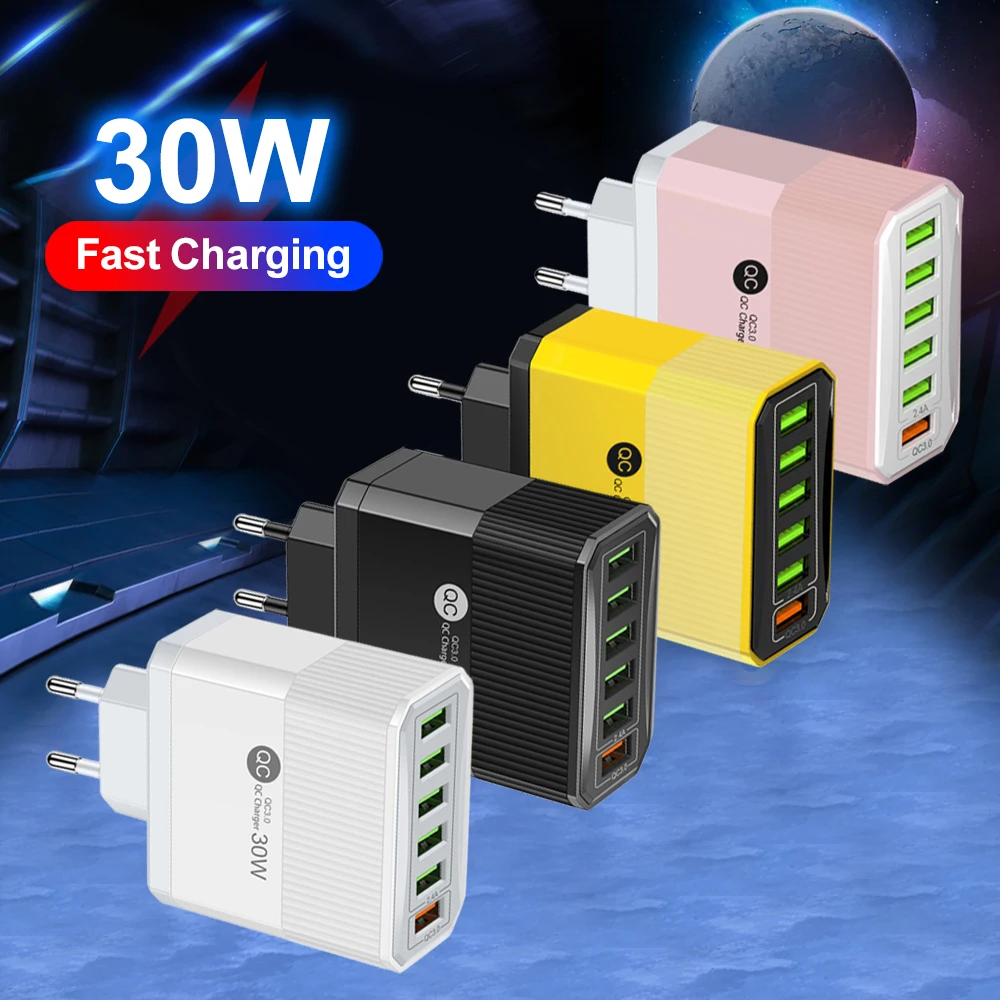 30W-USB-Charger-6-Ports-Fast-Charging-Phone-Travel-Charger-QC3-0-USB ...
