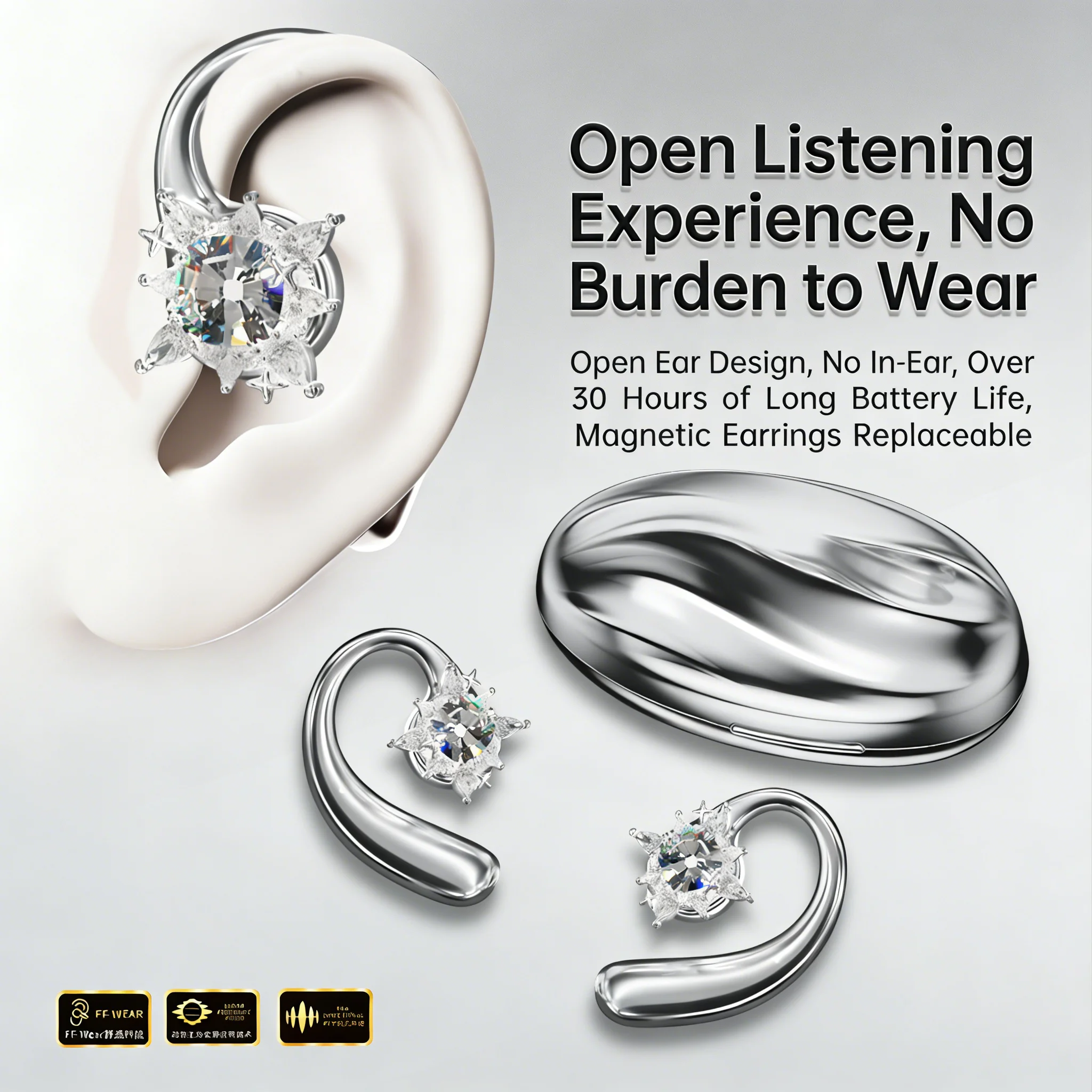 Exchangeable 3 Pair of Magnetic Jewelry Earrings Bluetooth Wireless Ear ...