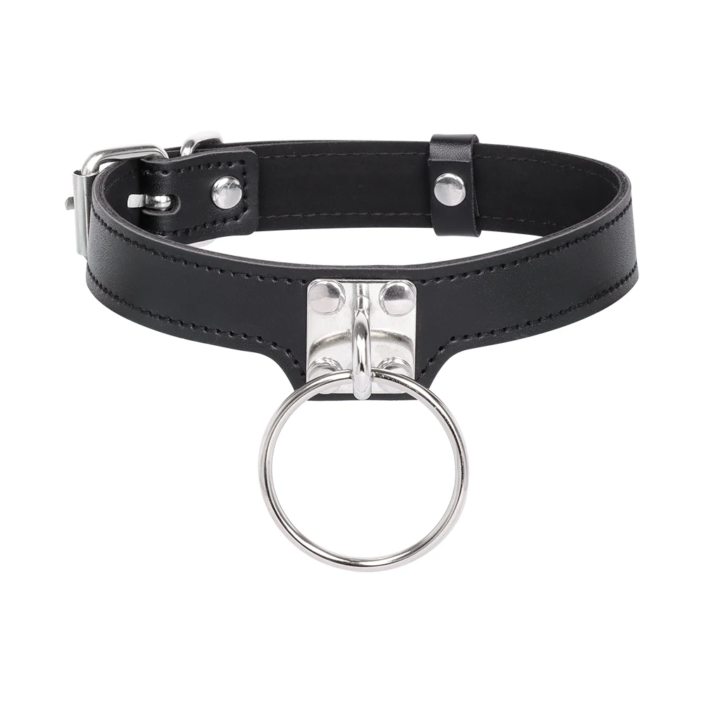 Leather-Bondage-Choker-with-Silver-Metal-Ring-BDSM-Restraint-Collar ...