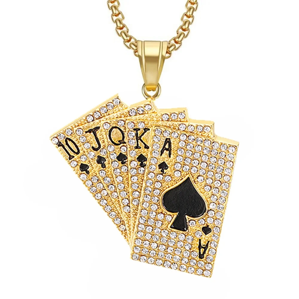 Hiphop-Iced-Out-Playing-Card-Straight-Flush-Pendant-With-Stainless ...