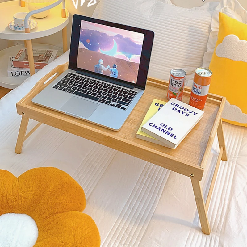 Portable Bamboo Bed Tray Table with Foldable Legs Breakfast Tray Wooden ...