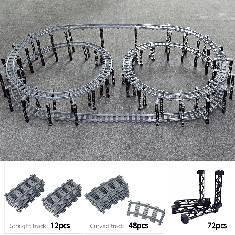 NEW Train Tracks DIY Bricks City Uphill track Straight Curved track ...