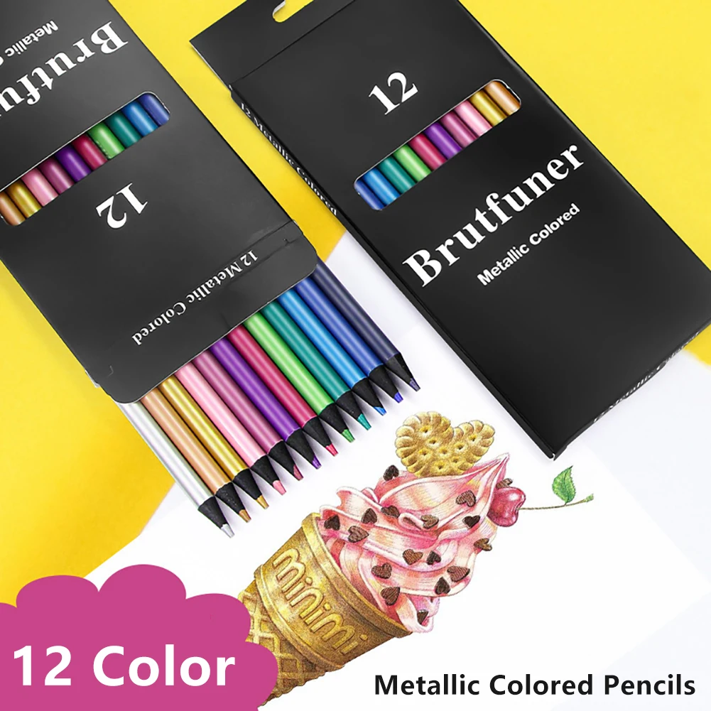 12 Colors Metallic Colored Pencils Drawing Sketching Set Coloring ...