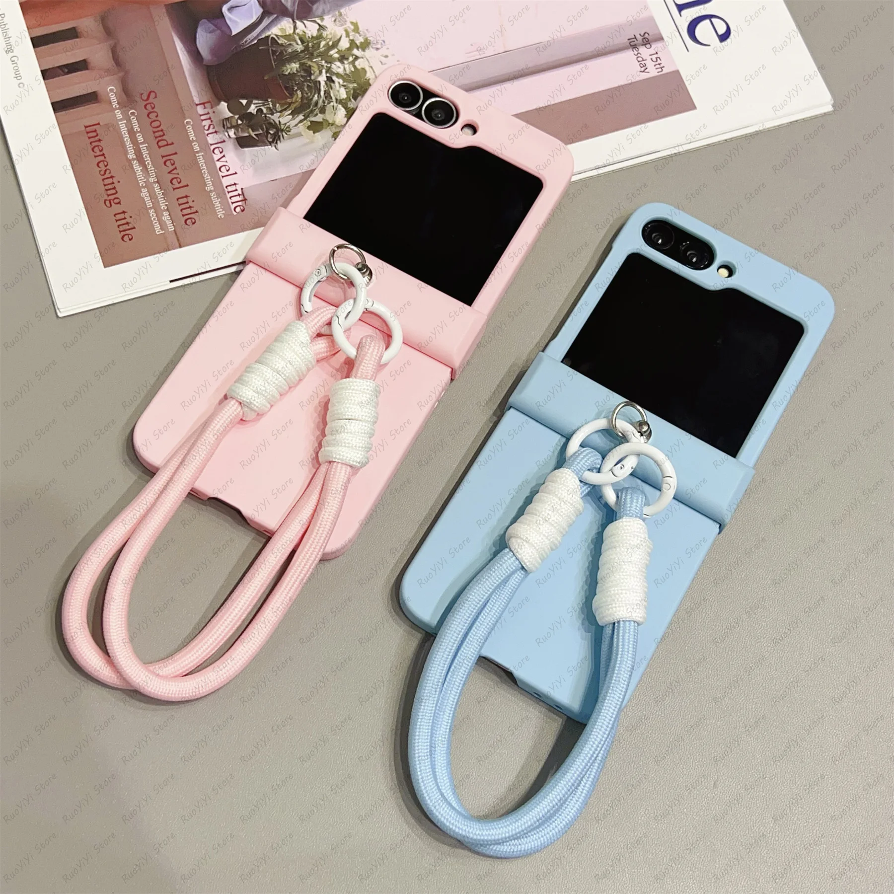 Korean Solid Color Pink Blue Portable Rope Phone Case - Shockproof ...