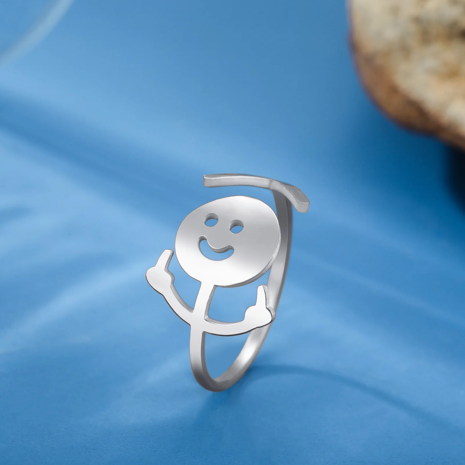 Teamer-Funny-Middle-Finger-Stickman-Ring-Adjustable-Stainless-Steel ...