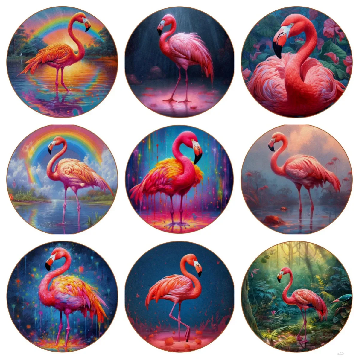Flamingos-Round-Heat-Resistant-Wooden-Mat-Drink-Cup-Coasters-Coffee-Hot ...