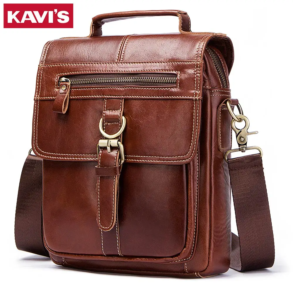 KAVIS New Genuine Leather Man's Crossbody Shoulder Bag Multi-function ...