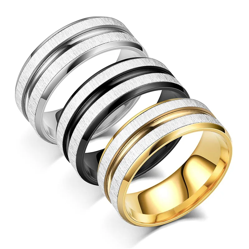 New-Titanium-Steel-Two-Color-Ring-Male-Drawing-Anti-Scratch-Drawing ...