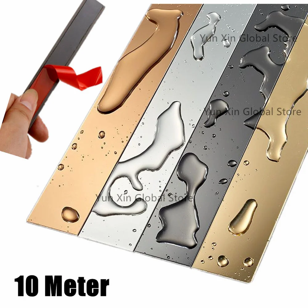 10M Gold Wall Sticker Strip Stainless Steel Flat Self Adhesive Sticker ...