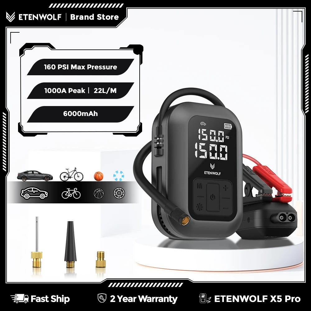 ETENWOLF X5 PRO 2-in-1 Portable Air Compressor and Jump Starter 160PSI ...