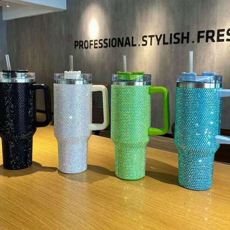 40oz Shiny Diamond Shiny Diamond Tumble Coffee Insulation Cup Stainless ...
