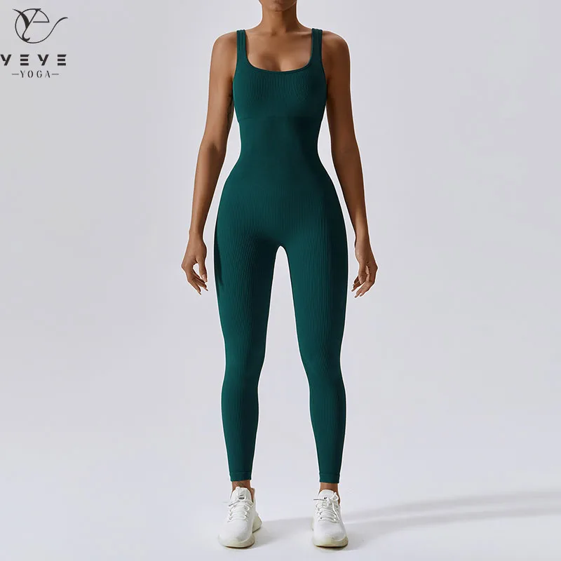 Women's Yoga One Piece Tracksuit Jumpsuit Seamless Sportswear Yoga Suit ...