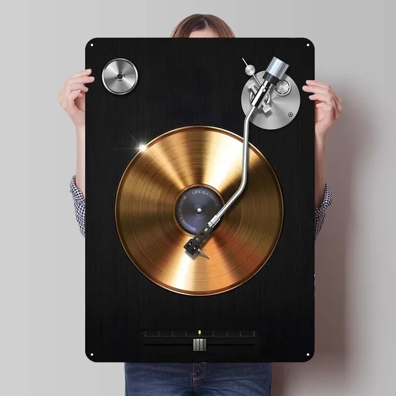 Gold Vinyl DJ Turntable Pop Art Poster Vintage Decor Metal Tin Sign ...