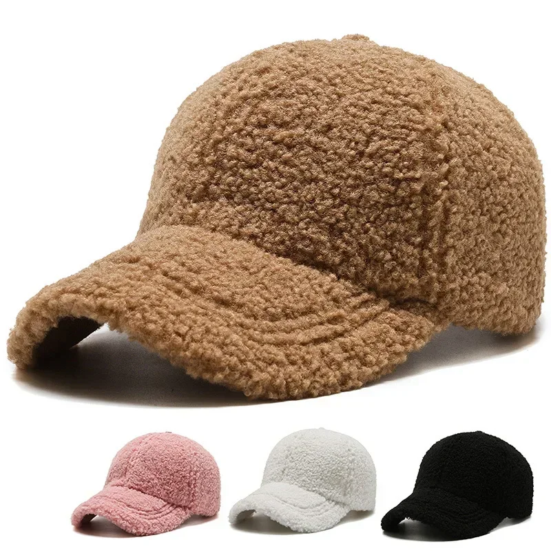 Autumn-Winter-Baseball-Cap-Women-Artificial-Lamb-Wool-Keep-Warm-Plush ...