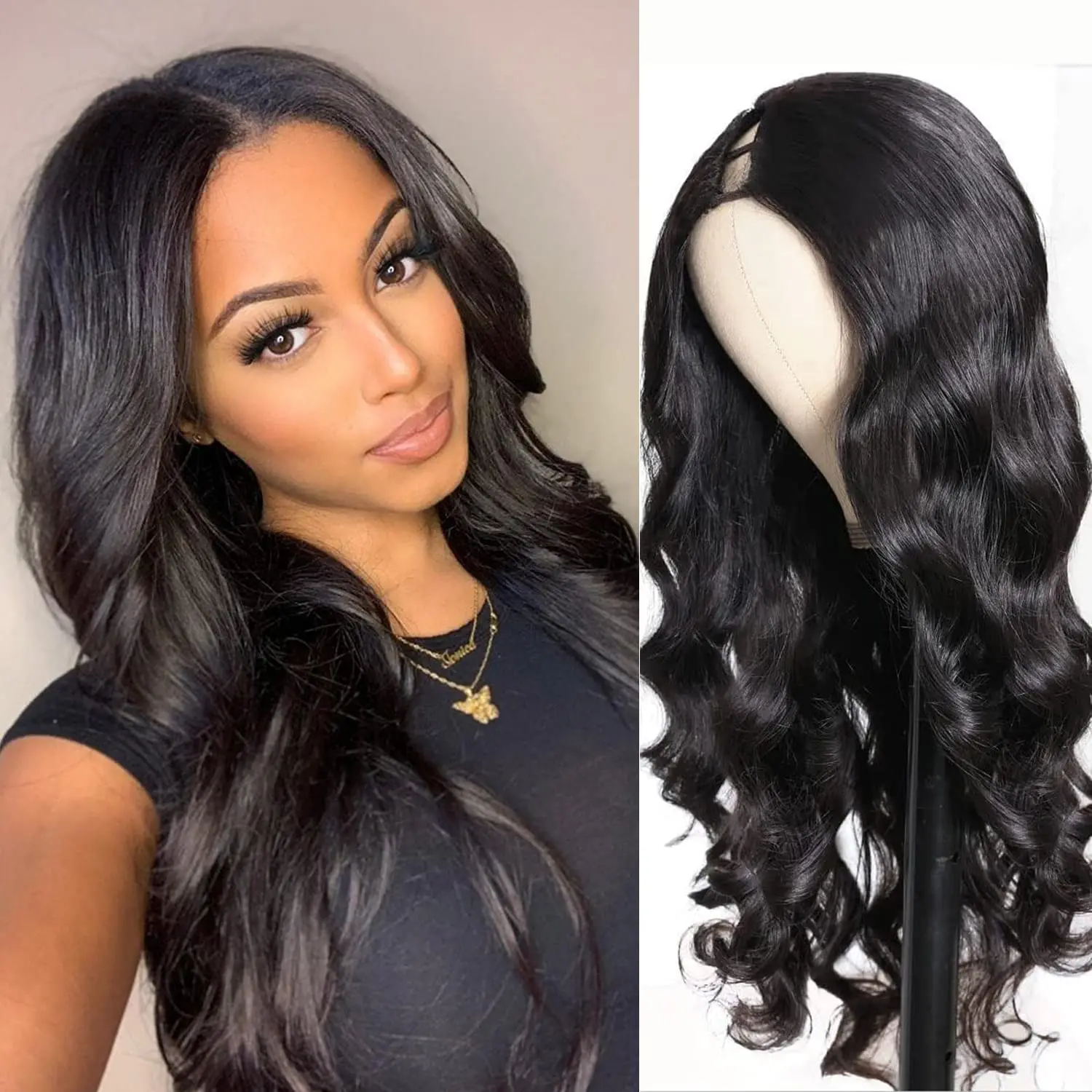 Glueless-Body-Wave-Human-Hair-Wig-V-Part-Wigs-For-Women-No-Leave-Out ...