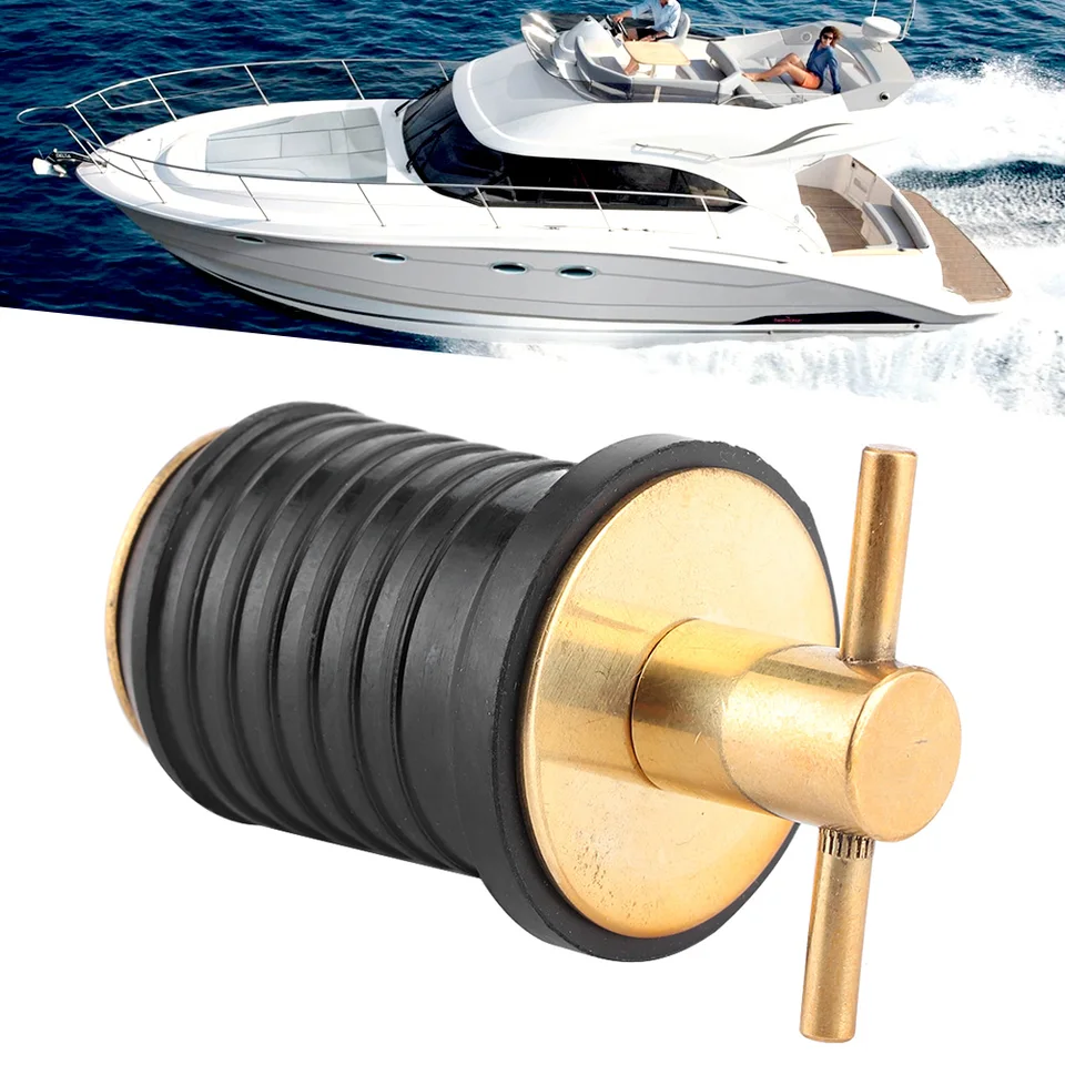 Brass + Rubber Yacht Hull/Livewell/Baitwell Twist Drain Plug Turn-tite Plug