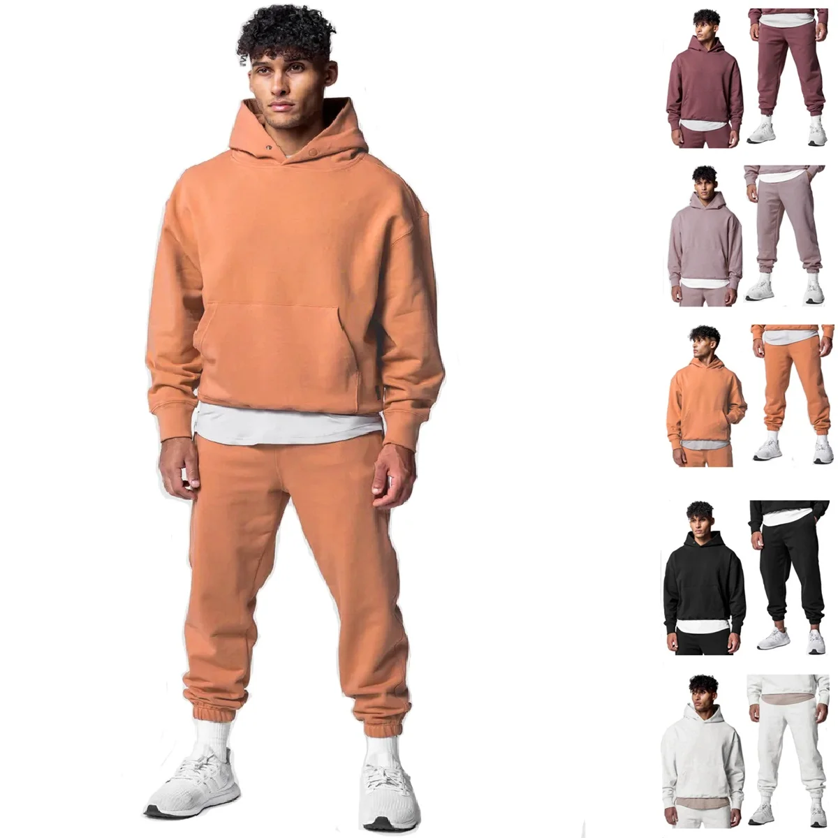 Men's Thick Cotton Training Sets Hoodie Casual Sports Pullover Hooded 2 ...