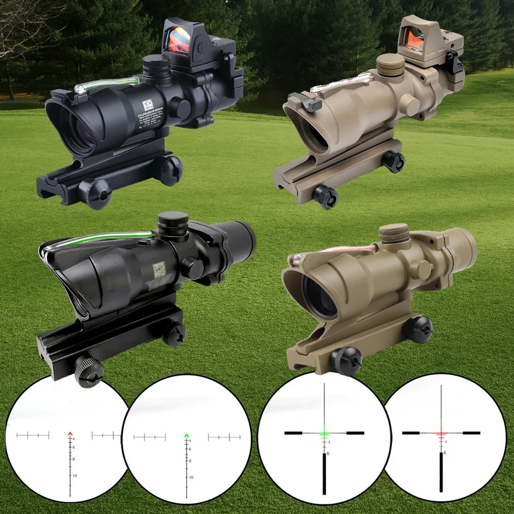 4X32 ACOG RMR Red Green Dot Sight Chevron Reticle Real Fiber ...
