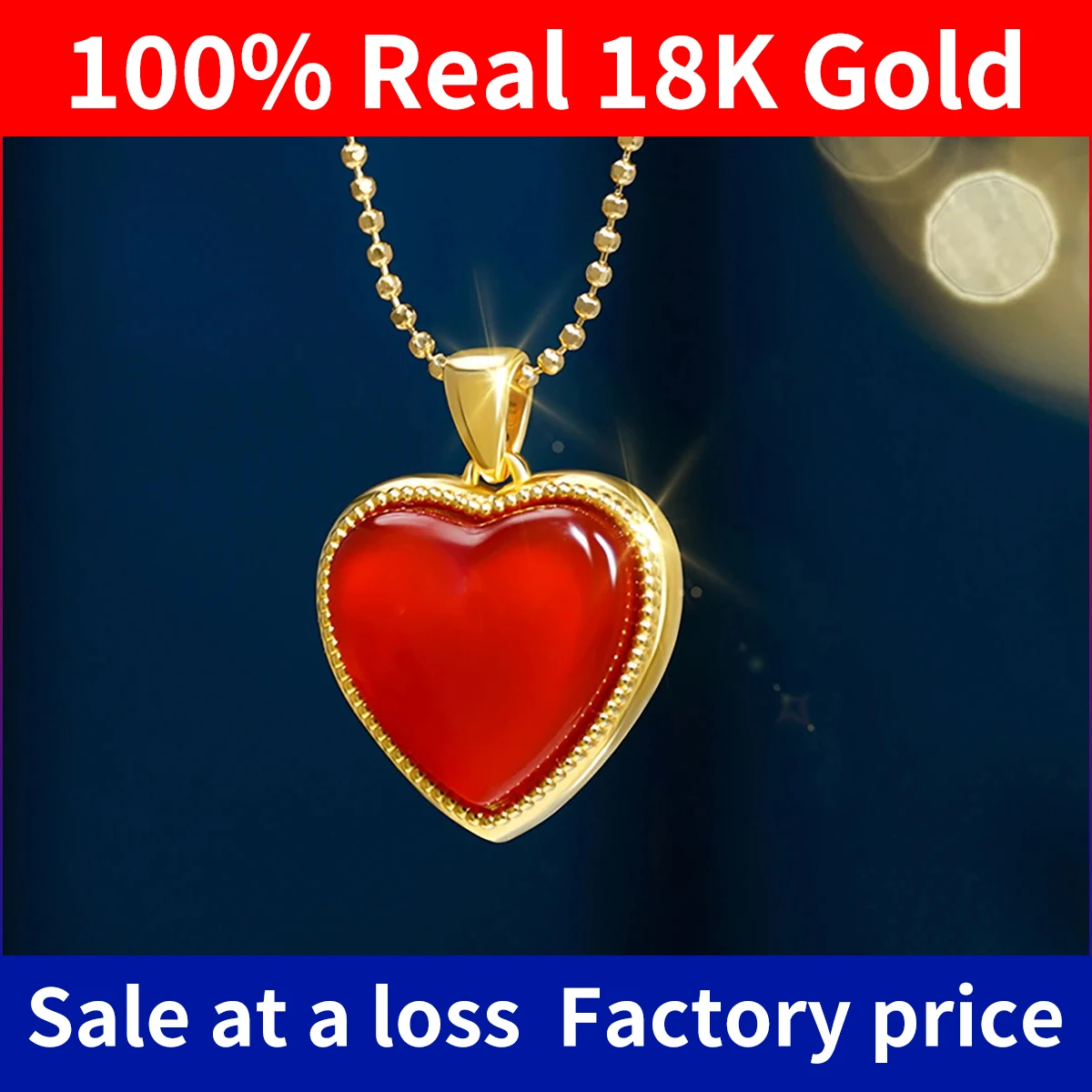 Szjinao 100% Real Gold 18k Natural Agate Necklace For Women Heart ...